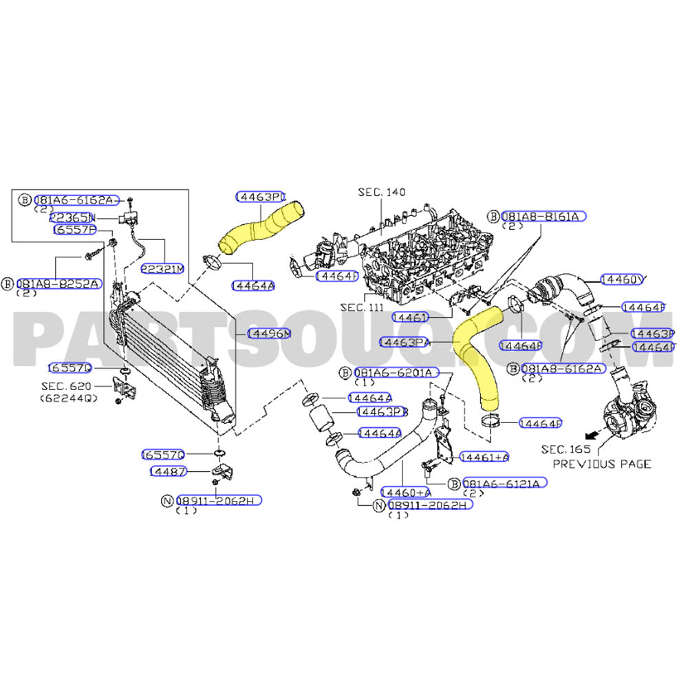 Hot Side & Cold Side Intercooler Hoses For Nissan Navara D40 YD25 2.5L ...